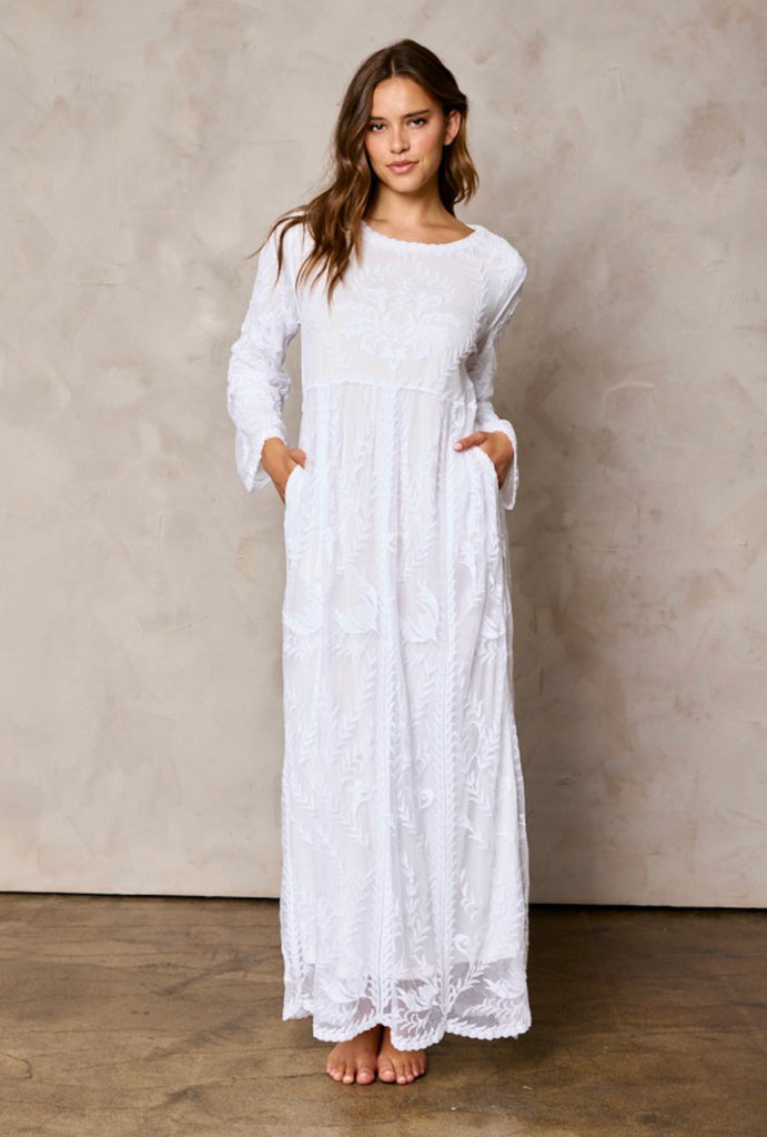 Hadley White Embroidered Lace Temple Dress – Bella Sun Boutique